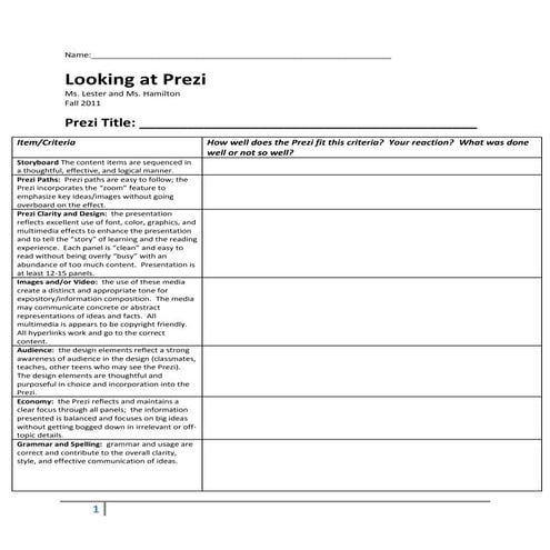 Prezi critique graphic organizer | PDF