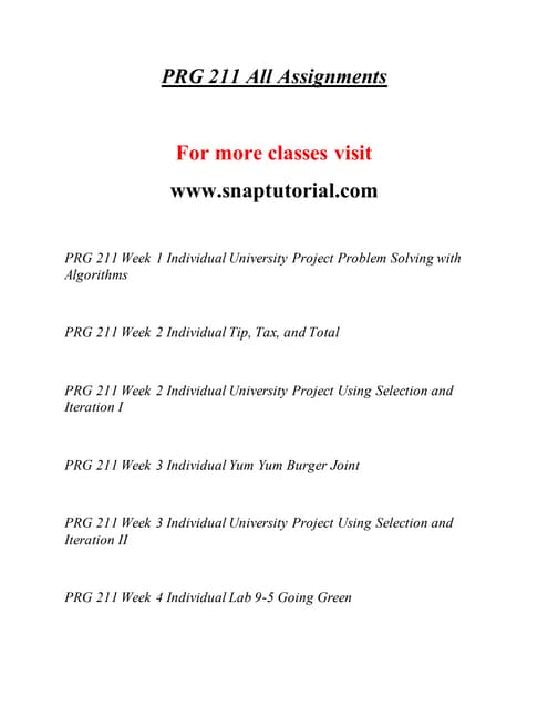 PRG/211 ENTIRE CLASS UOP TUTORIALS | PDF