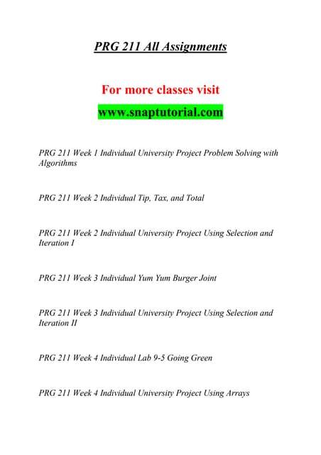 PRG/211 ENTIRE CLASS UOP TUTORIALS | PDF