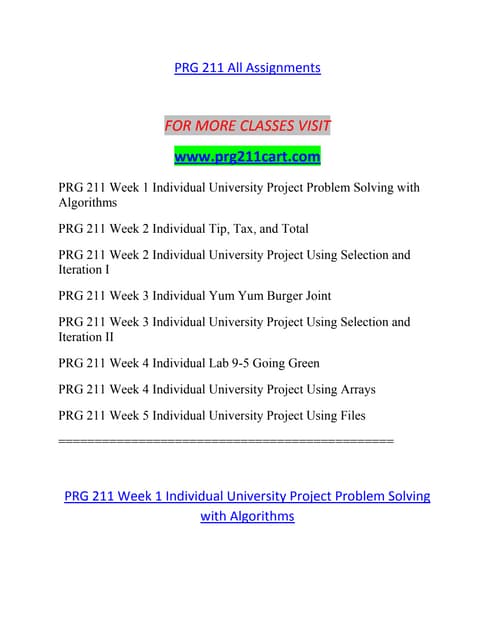 PRG 211 Entire Course NEW | DOCX