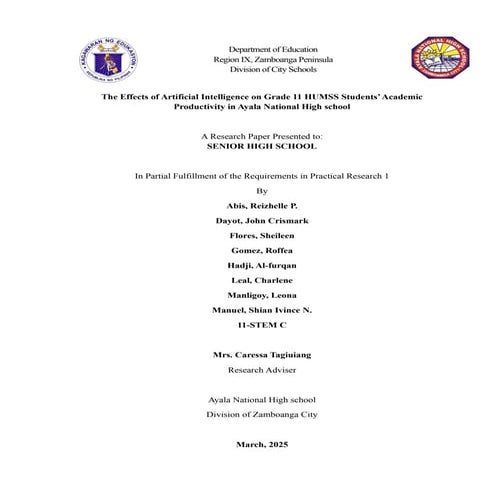 Sample research papers entitled the effects of artificial on grade 11 ...