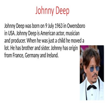 Prica o Johnny Deep u par slajdova u power pointu | PPTX