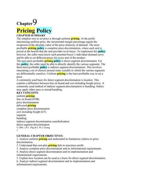 Pricing policies and strategies examples