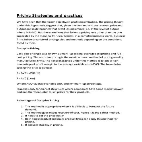 Pricing strategies and practices | DOCX