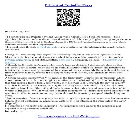 Pride And Prejudice Critical Essay | PDF | Celebrity Families | Pop Culture