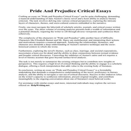 Pride And Prejudice Critical Essays. Pride and Prejudice Book Report ...