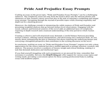 Pride And Prejudice Essay Prompts | PDF