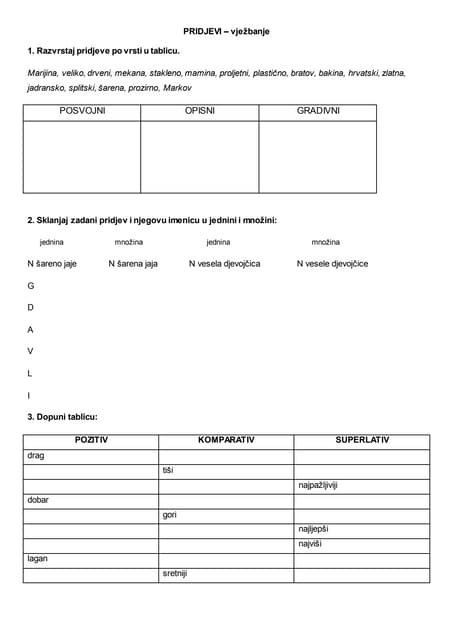 Pridjevi - zadaci | DOCX