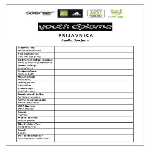 Prijavnica - CC Srbija Youth diploma 2014 | PDF
