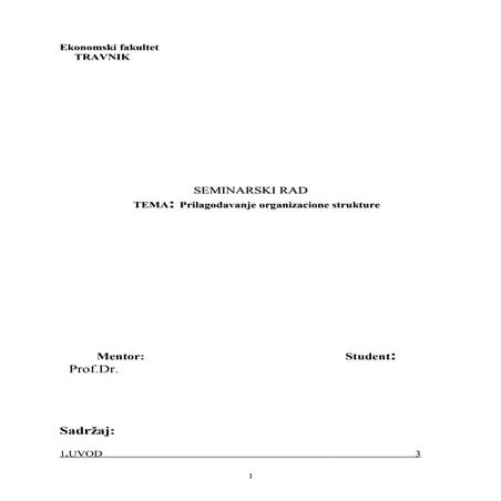 Prilagodjavanje organizacione strukture organizacija preduzeca | DOC