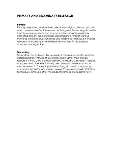 Primary and secondary research | PPT