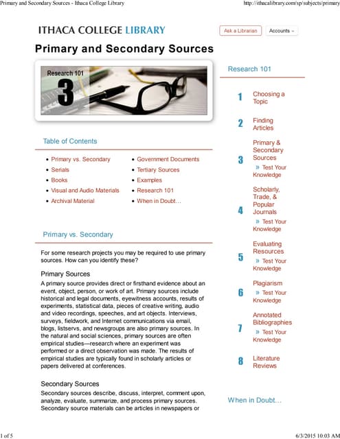 Primary and Secondary Sources | ODP