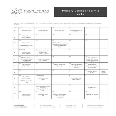 Primary calendar term 3 2015 | PDF