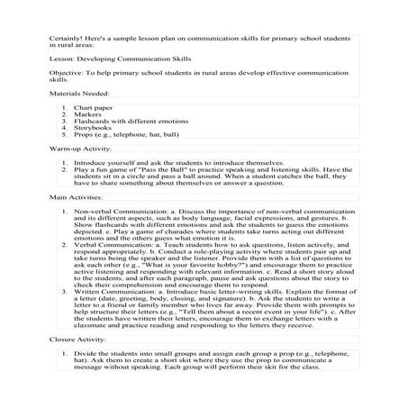 Communication Skills for Kids | DOCX