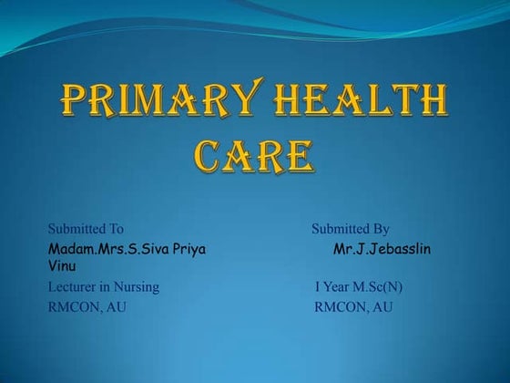 Concept of primary health care | PPT