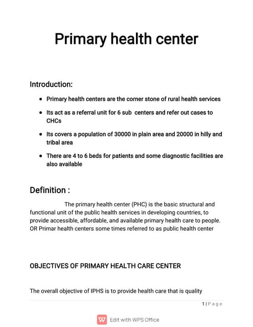 Iphs for subcentre | PDF