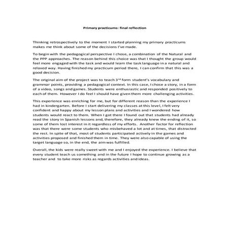 Primary practicums final reflection | DOCX