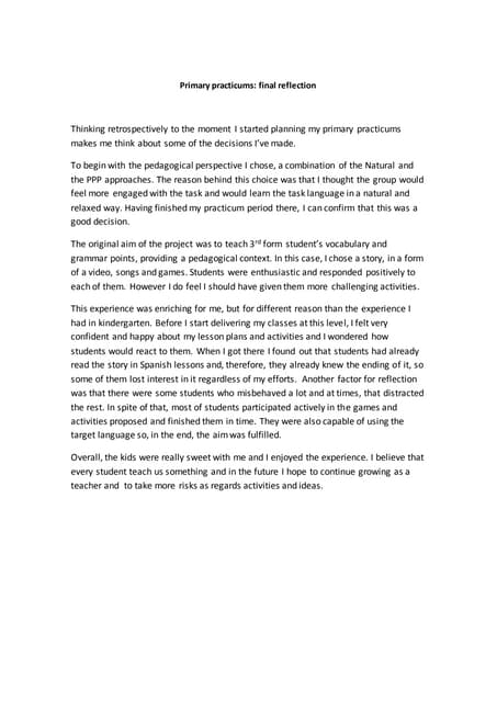 Reflection on primary school period | PDF
