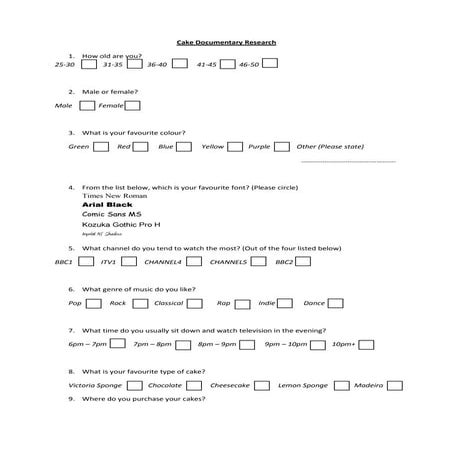 Primary research Questionnare | DOCX | Documentary | Genres