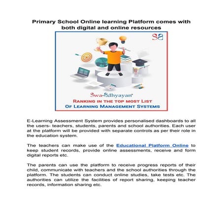 Primary School Online learning Platform comes with both digital and ...