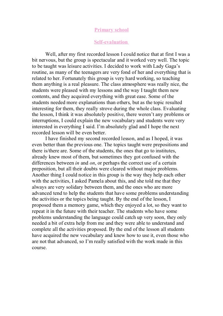 Primary School Self Evaluation Primary School Self Evaluation
