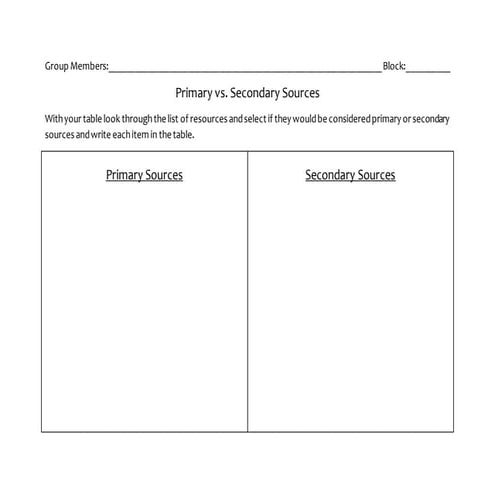Primary Sources vs. Secondary Sources | DOCX