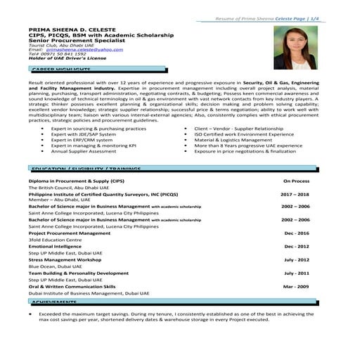 Prima sheena resume 2018 | DOC