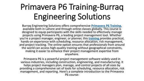 A Complete Introduction to Primavera P6 Course.pdf | Computer Software and Applications | Computing