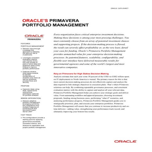 Oracle Primavera: Portfolio Management | PDF