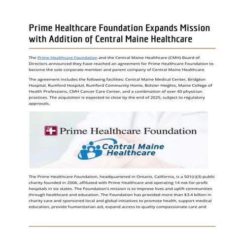 Prime Healthcare Foundation Expands Mission with Addition of Central Maine Healthcare.pdf
