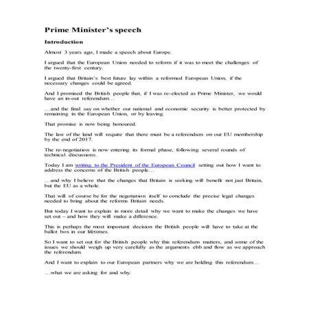 Prime minister´s speech | DOCX | Political Issues & policy | Politics