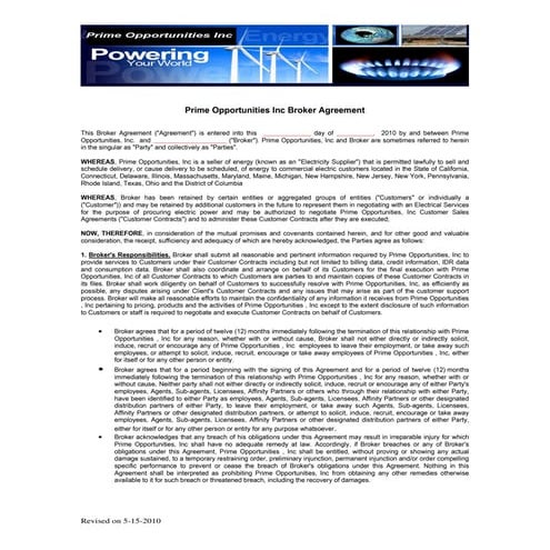 Prime Opportunities Inc Broker Agreement | PDF