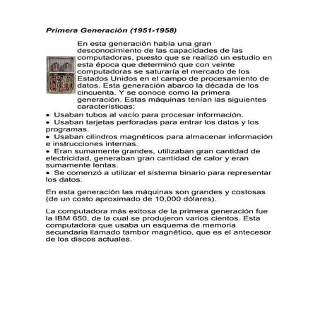 Primera generación (1951 1958) | PPTX