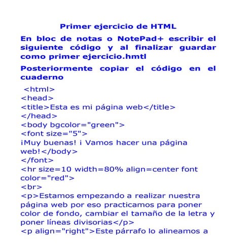 Primer Ejercicio De Html Pdf