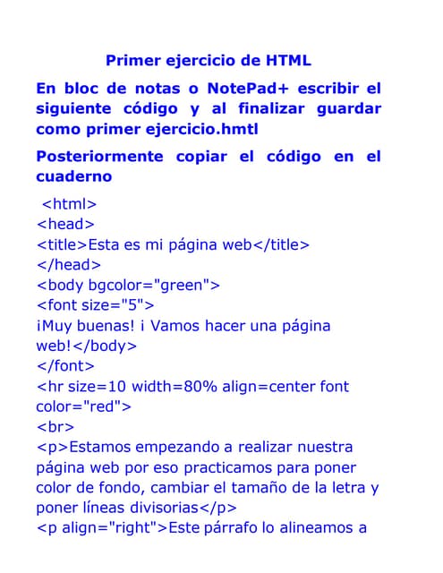Primer Ejercicio De Html Pdf