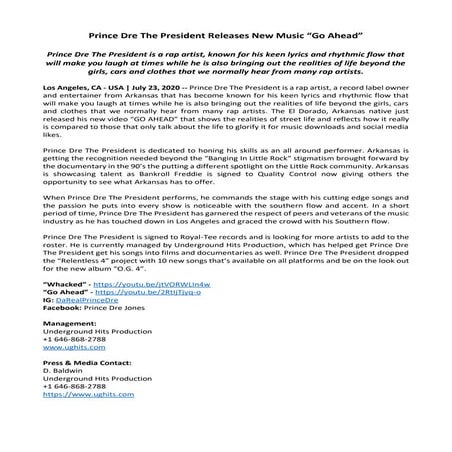 Prince Dre The President Releases New Music “Go Ahead” | PDF