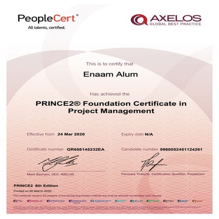 Prince2 Foundation Certificate | PDF