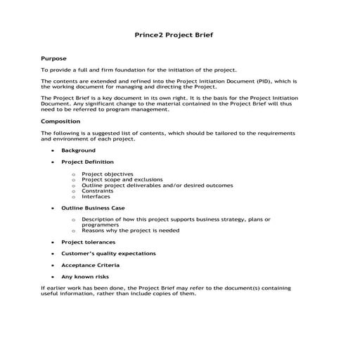 Prince2 project brief | PDF