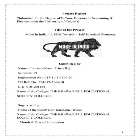 Class 12 Economics Project - Make In India | PPTX