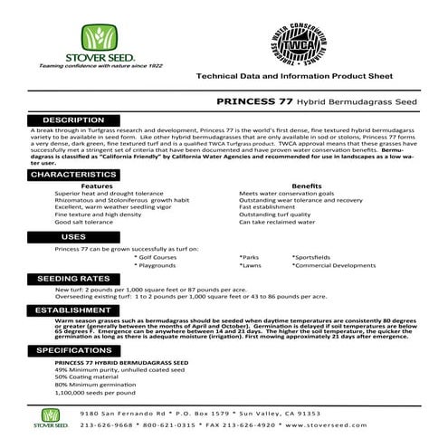 Princess 77 Bermuda Grass Seed | PDF