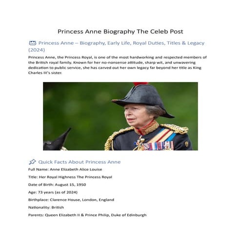 Princess Anne Life Biography The Celeb Post | PDF
