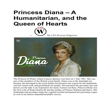 Princess Diana – A Humanitarian, and the Queen of Hearts: 1961 | CIO ...