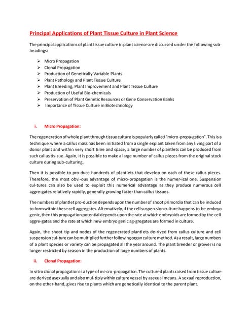 Applications of Plant Tissue Culture | PPT