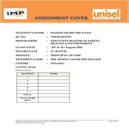 Principal of OSH Assignment | PDF