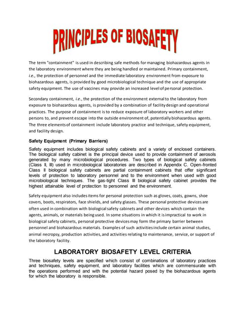 Lecture 3 - Biosafety Levels 1 & 2.pptx | Infectious Diseases ...