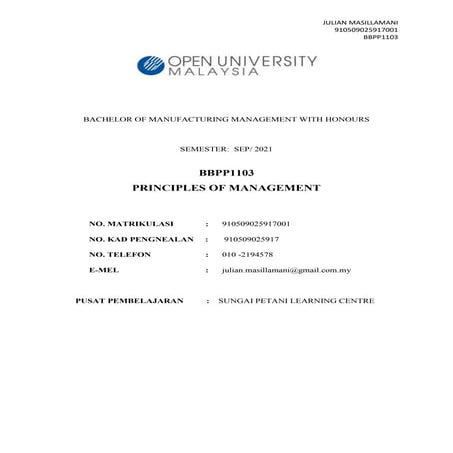 PRINCIPLE OF MANAGEMENT. assignment papers | DOCX