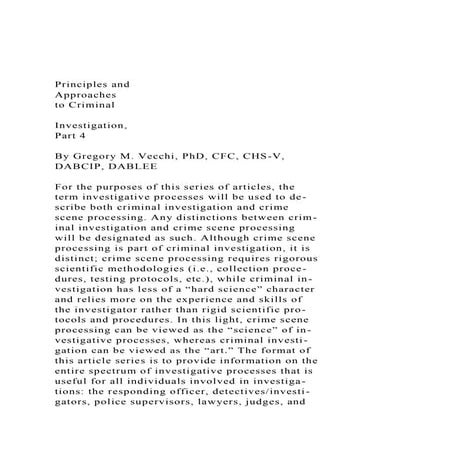 Principles and Approaches to Criminal Investigation, .docx