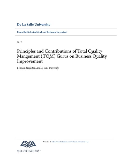 Quality Gurus and their key Contributions | PDF