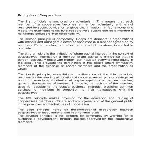Principles and objectives of cooperatives | DOCX