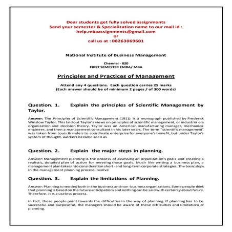 Principles and practices of management | DOCX
